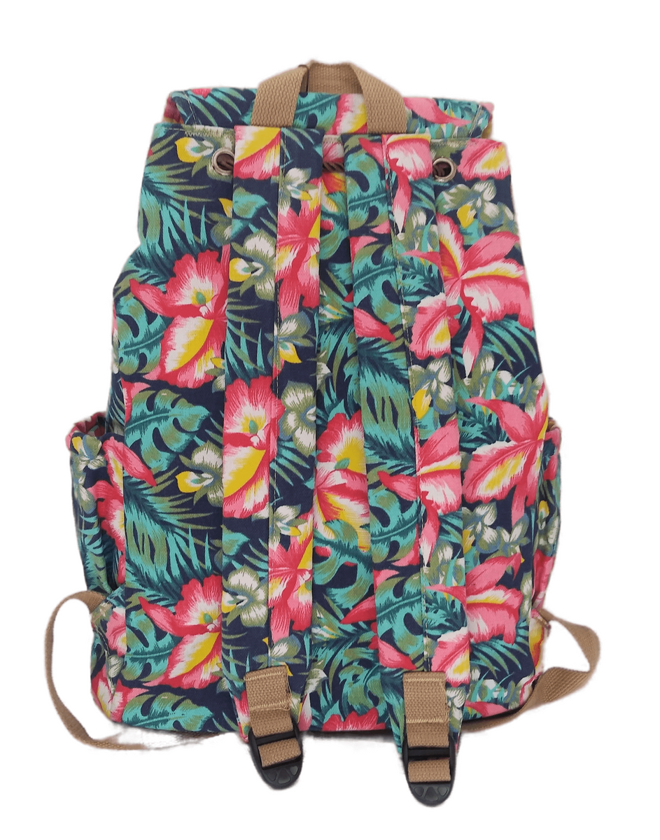 Bravo! Backpack Rucksack Drawstring (Tropical Flowers, Blue Navy ...