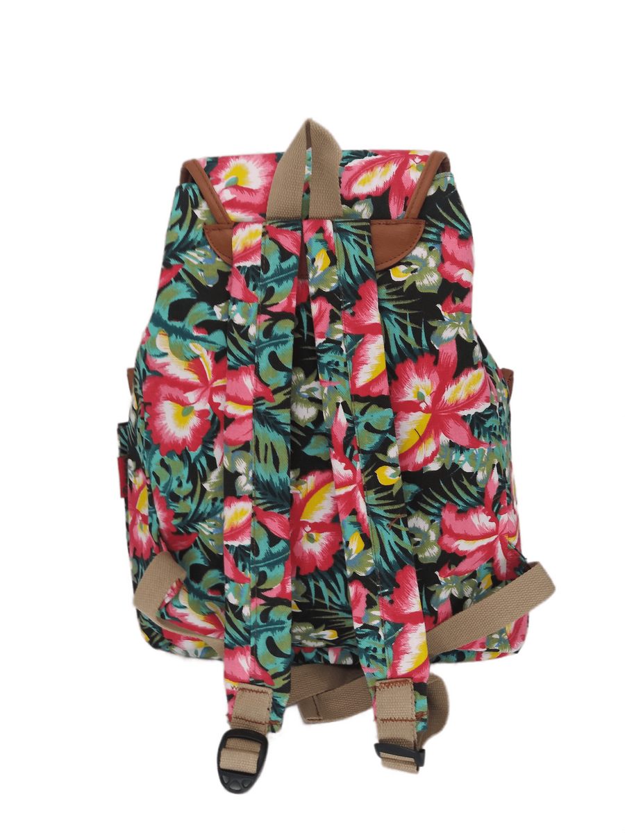 Bravo! Backpack Rucksack Drawstring (Tropical Flower, Black) – Backpack LA